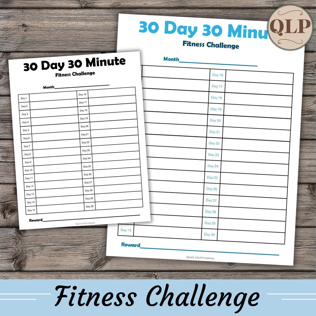 30 Day 30 Minute Fitness Challenge, Wellness Challenge, Healthy ...