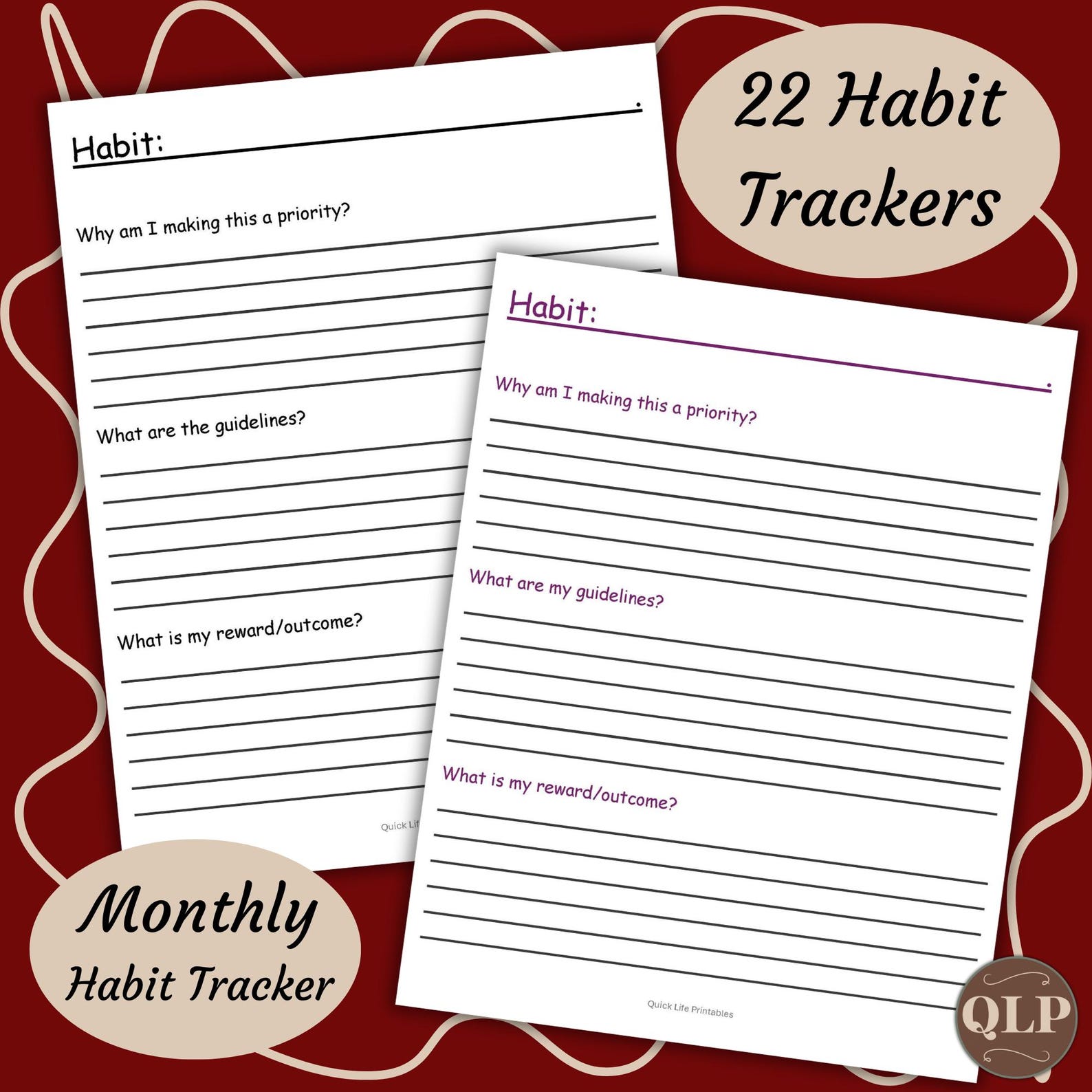 Monthly Habit Tracker Bundle, Printable Habit Tracker Set, Motivational ...