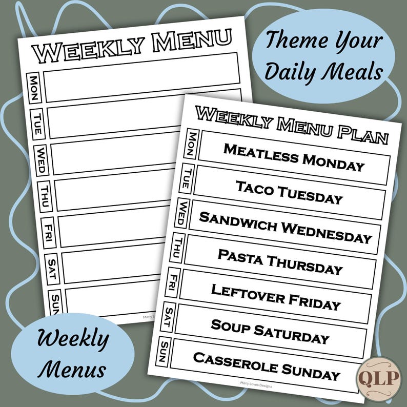 Simple Menu Plan Template, Minimalist Food Planning Worksheets, Grocery ...