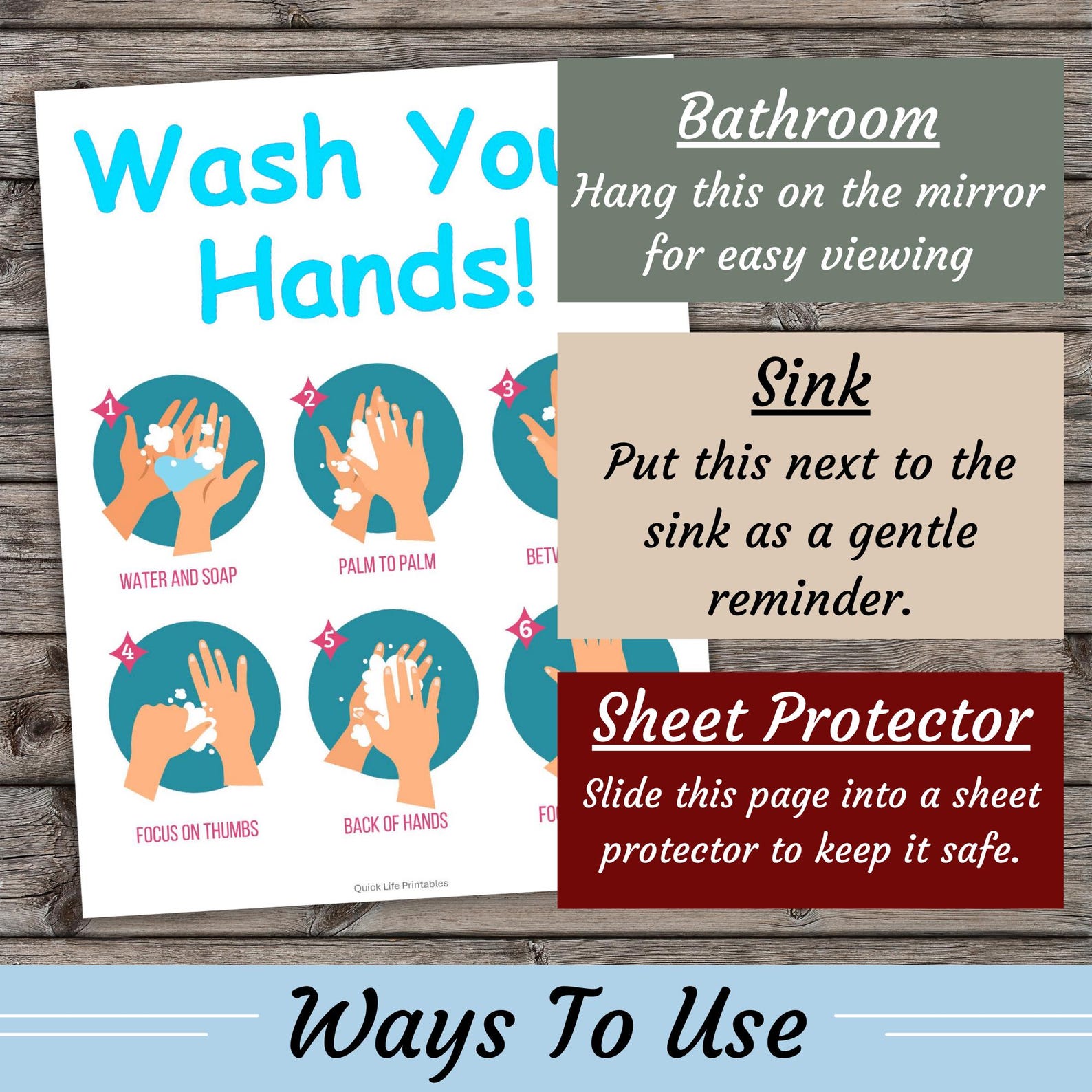 Wash Your Hands Poster – Hand Washing Visual Chart for Kids, Kids ...