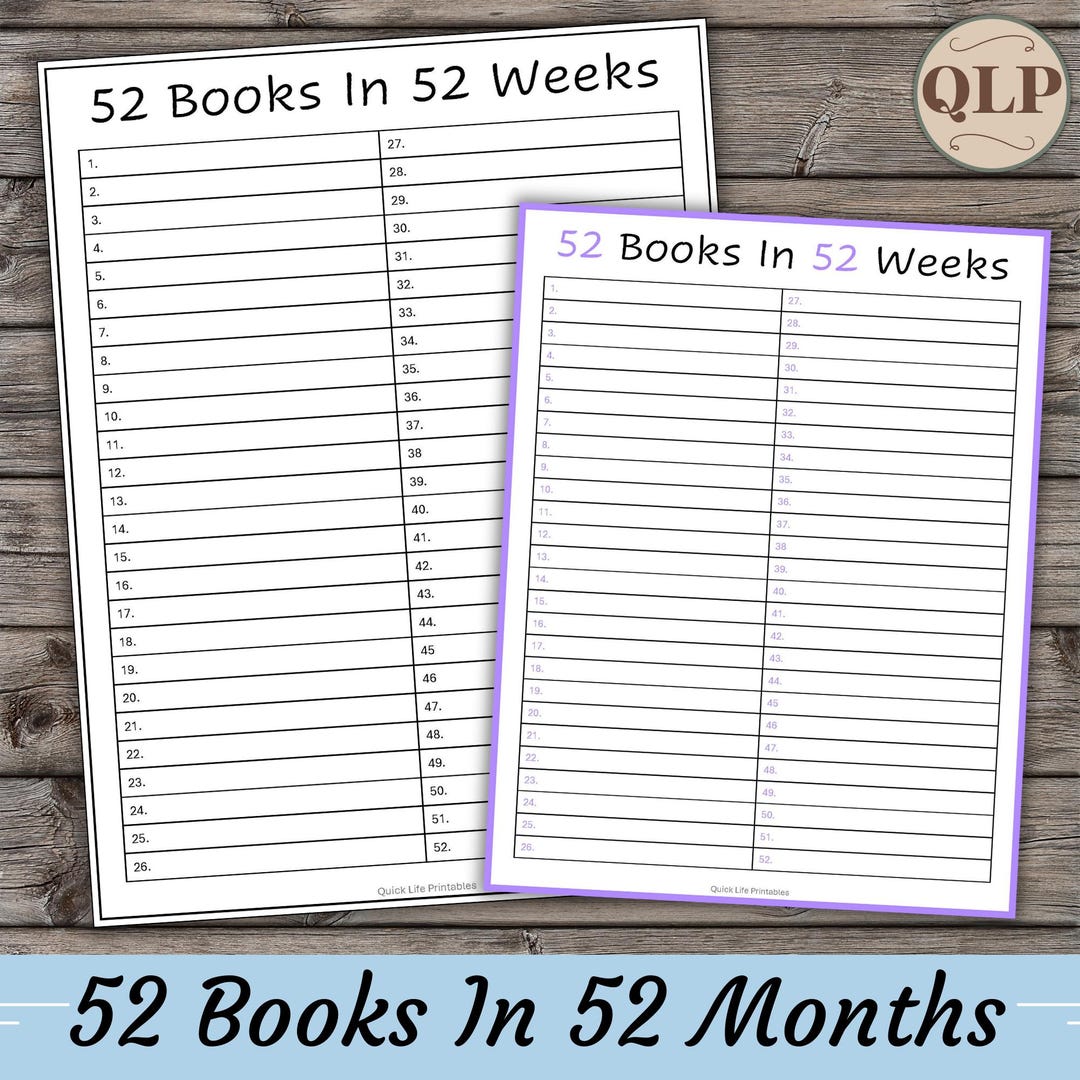 52 Books in 52 Weeks Reading Challenge, Book Lover Book Challenge ...