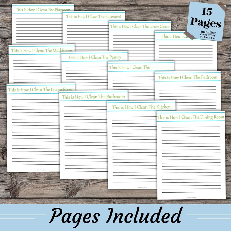 Home Cleaning Procedures Printable Pack: Room Cleaning Templates (PDF ...