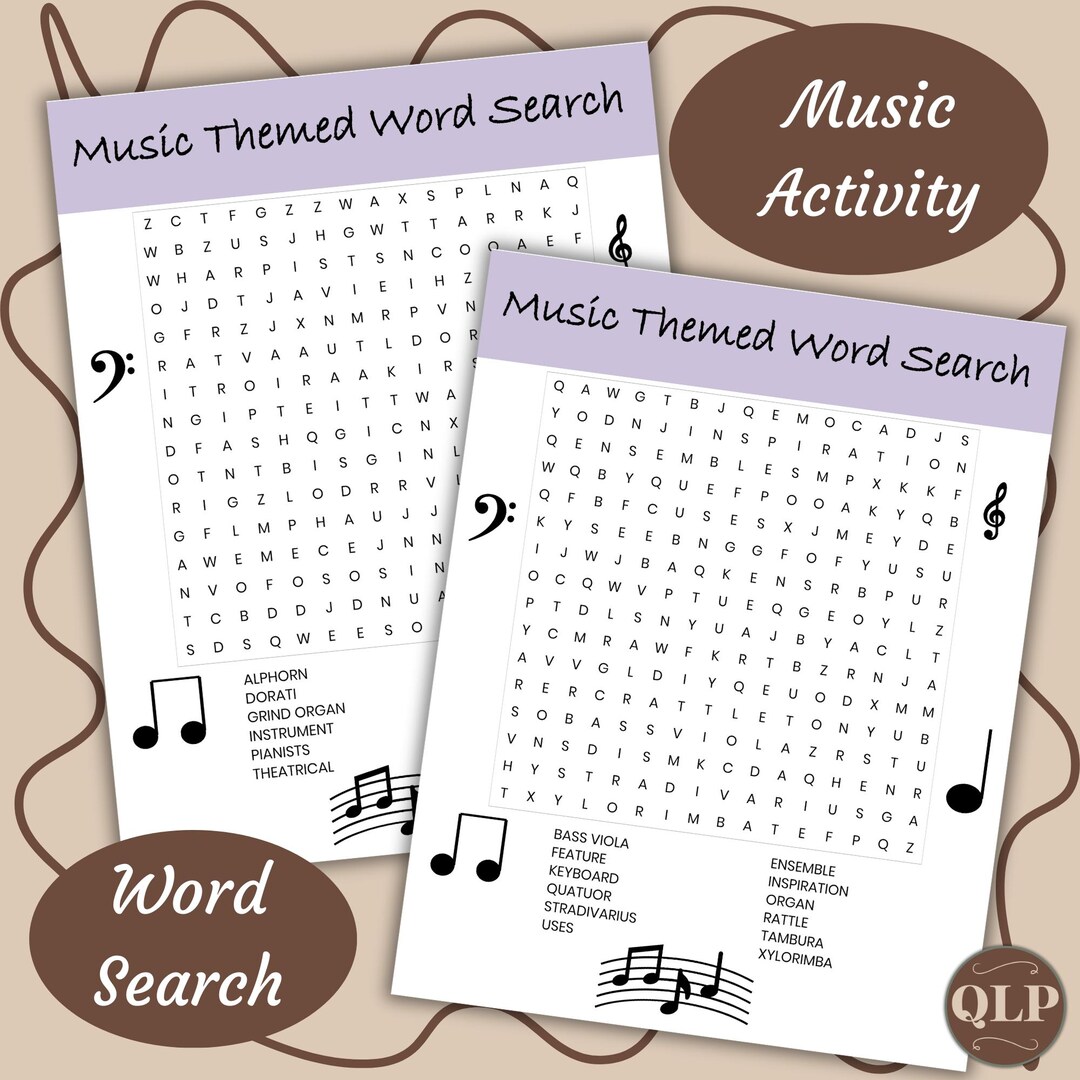 Musical Word Search Puzzles, Printable Word Search for Kids, Printable ...