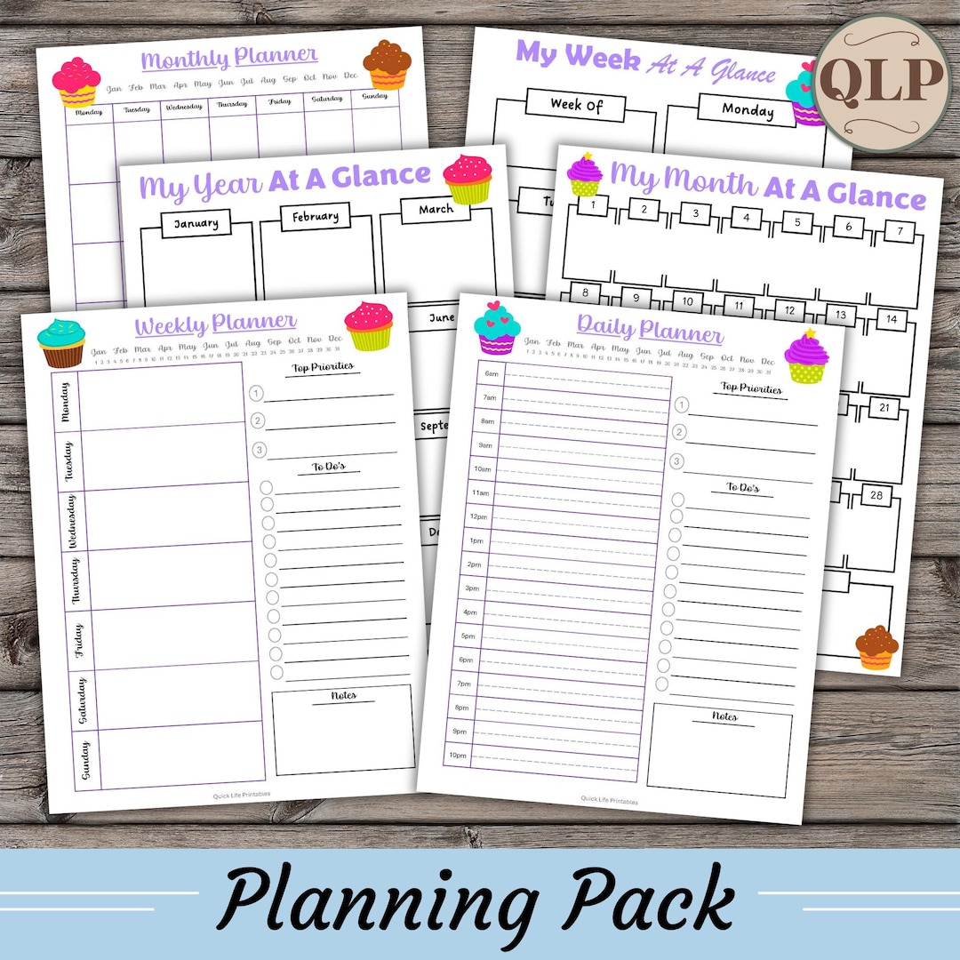 Cupcake Planner Printable: Daily, Weekly, Monthly Organizers (8.5x11 ...