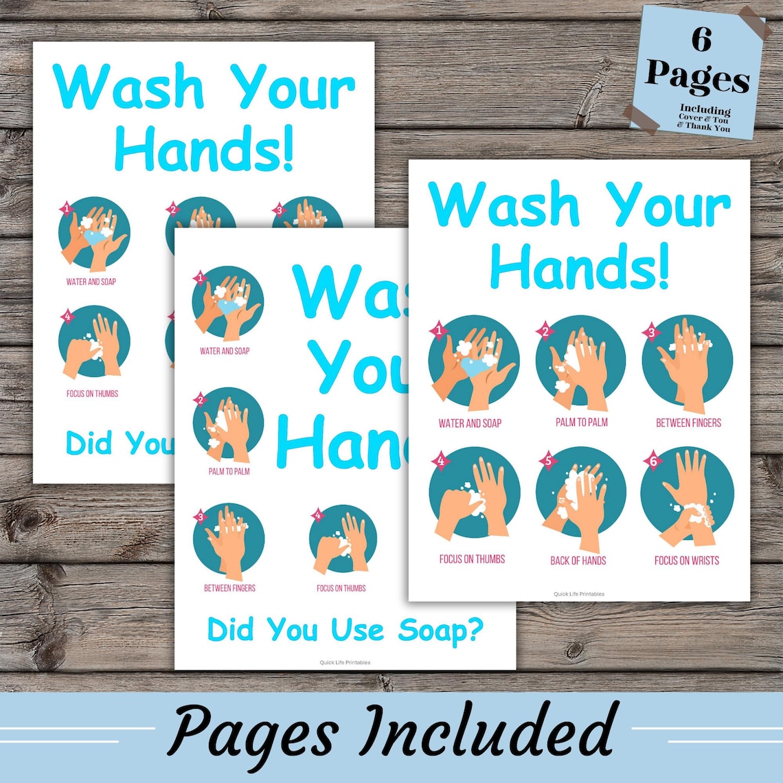 Wash Your Hands Poster – Hand Washing Visual Chart for Kids, Kids ...