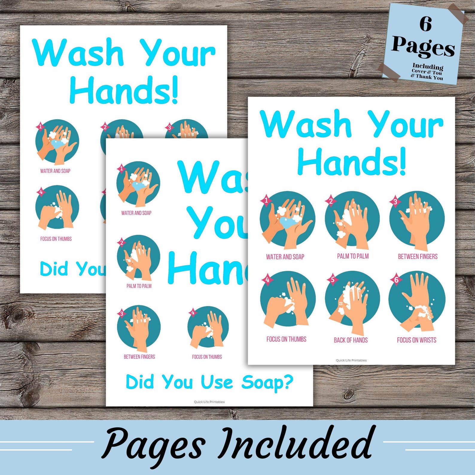 Wash Your Hands Poster – Hand Washing Visual Chart for Kids, Kids ...