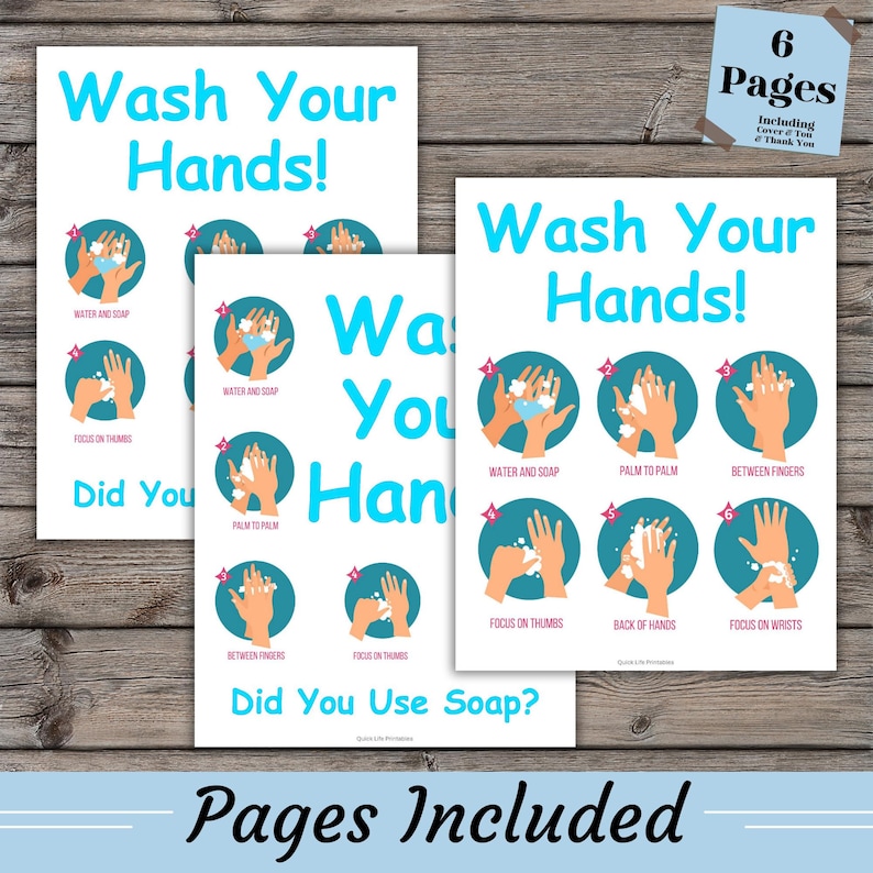 Wash Your Hands Poster – Hand Washing Visual Chart for Kids, Kids ...