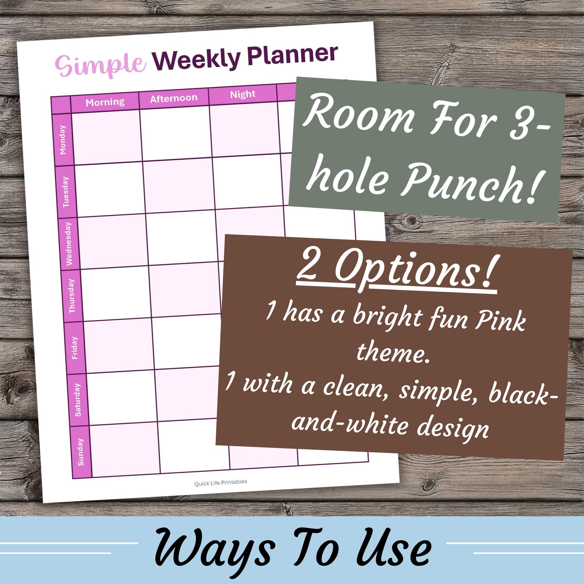 Simple Pink Weekly Planner Printable: Productivity Pages (PDF) - Etsy