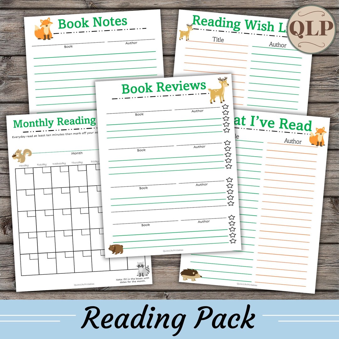 Animal-themed Reading Tracker Set: Kids' Reading Journal (PDF Download ...