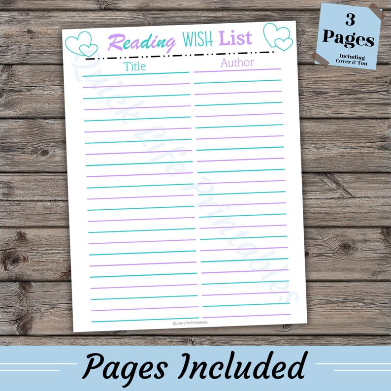 Reading Wish List Printable, Book Wishlist, Reading Log Template ...