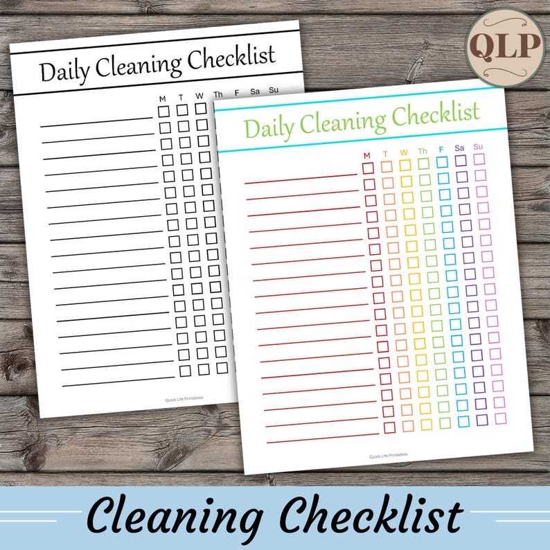 Daily Cleaning Checklist Printable: Colorful Weekly Tracker (PDF) - Etsy