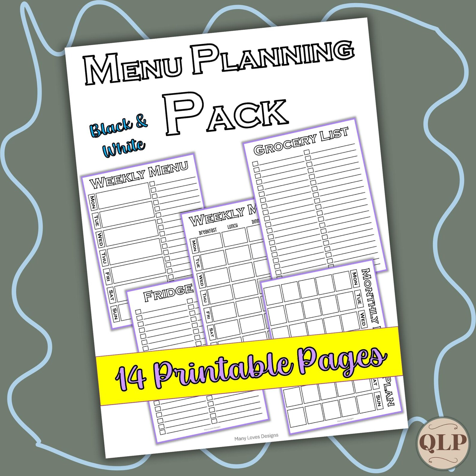 Simple Menu Plan Template, Minimalist Food Planning Worksheets, Grocery ...