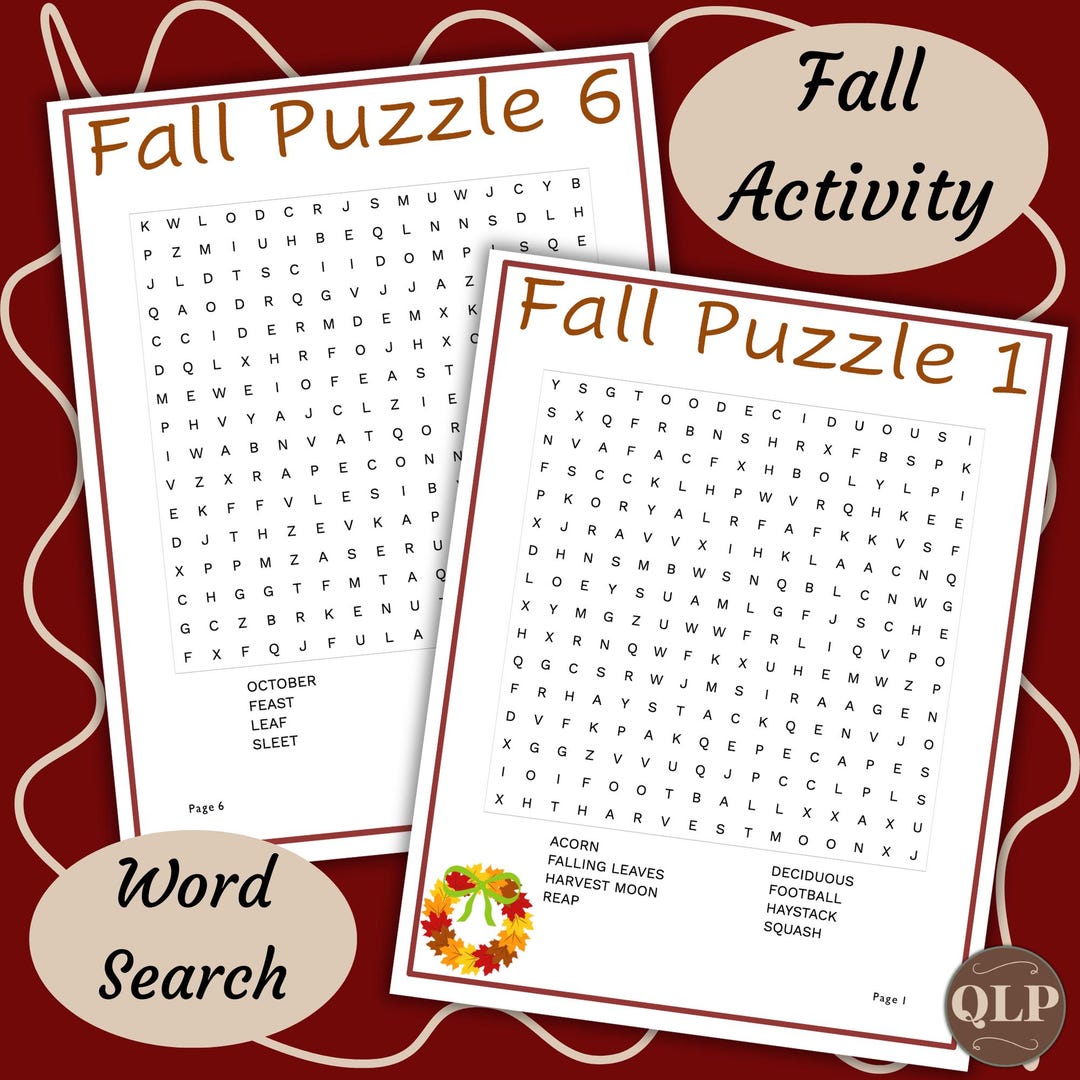 Fall Word Search Puzzles for Kids, Printable Word Search Worksheets for ...