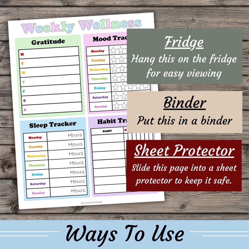 Weekly Wellness Tracker Printable: Gratitude, Mood, Sleep & Habit Log ...