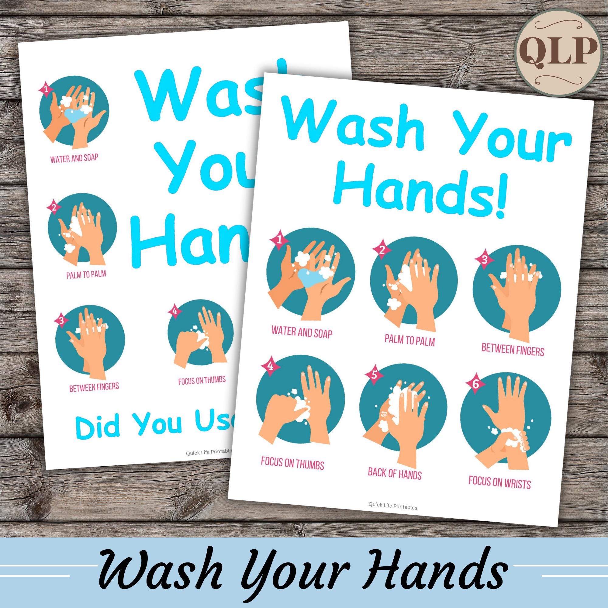 Wash Your Hands Poster – Hand Washing Visual Chart for Kids, Kids ...