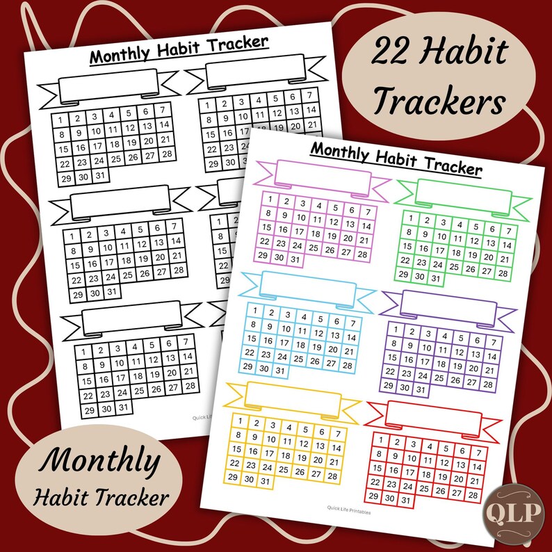 Monthly Habit Tracker Bundle, Printable Habit Tracker Set, Motivational ...