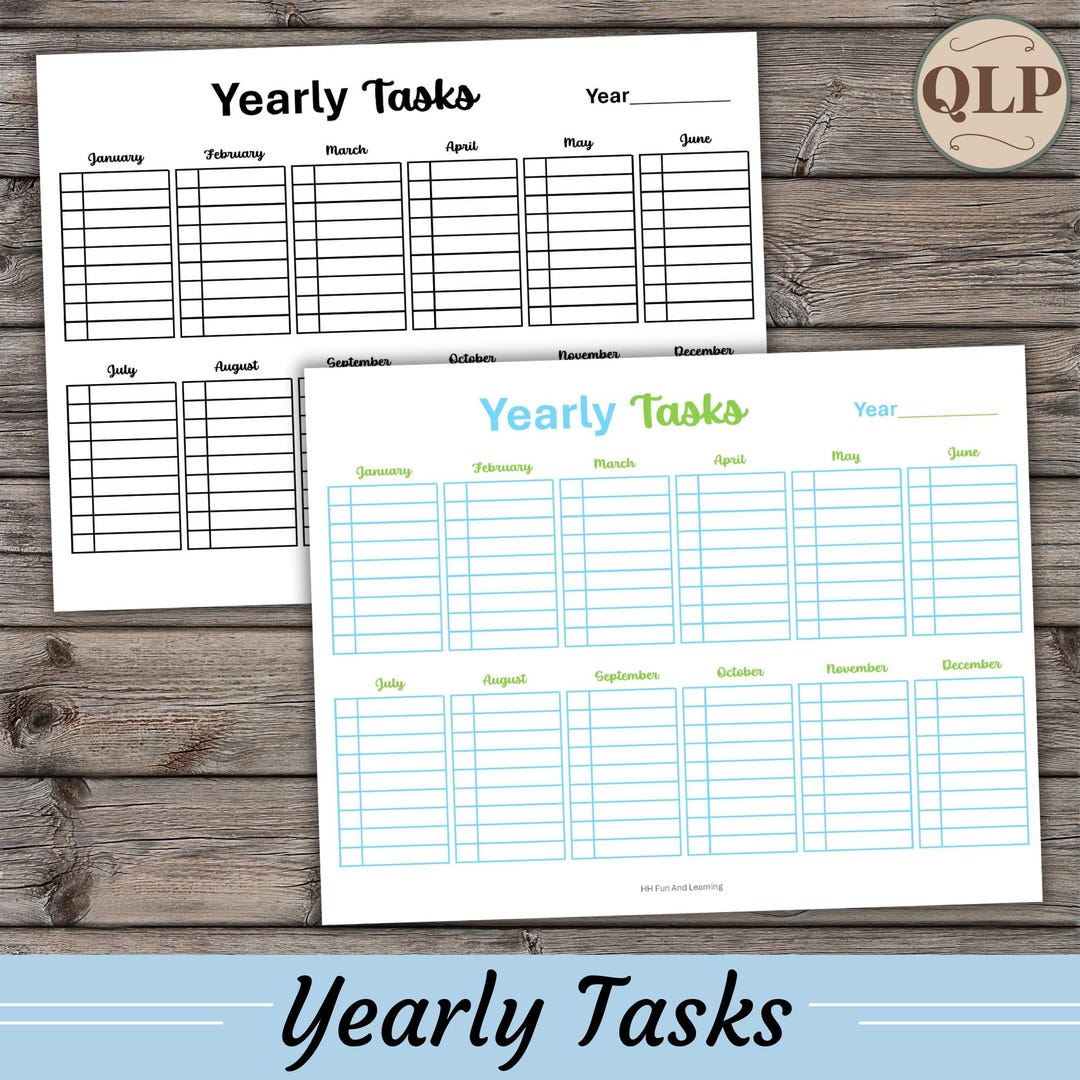 Yearly Task Tracker Printable, Simple Annual Task Management Pages ...