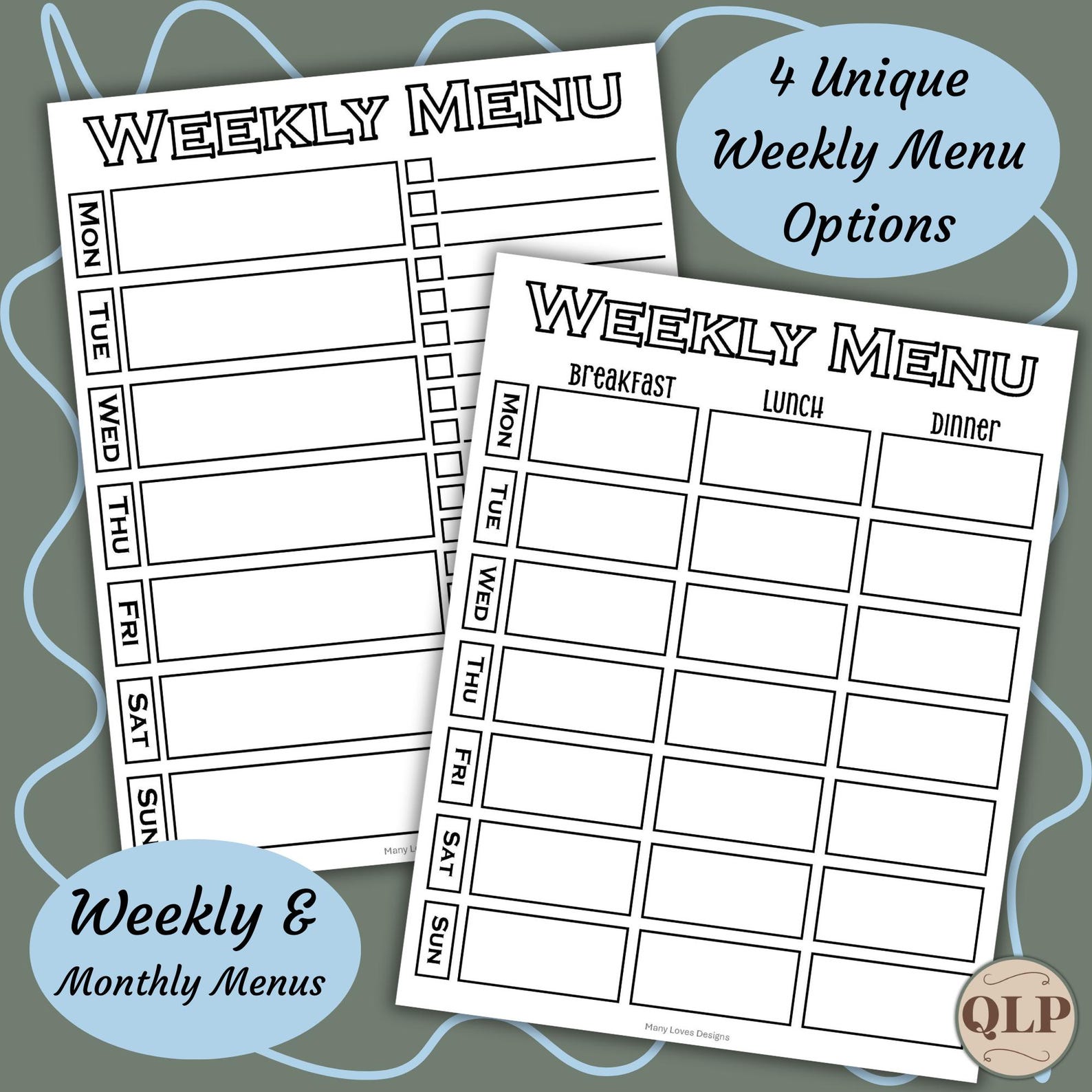 Simple Menu Plan Template, Minimalist Food Planning Worksheets, Grocery ...