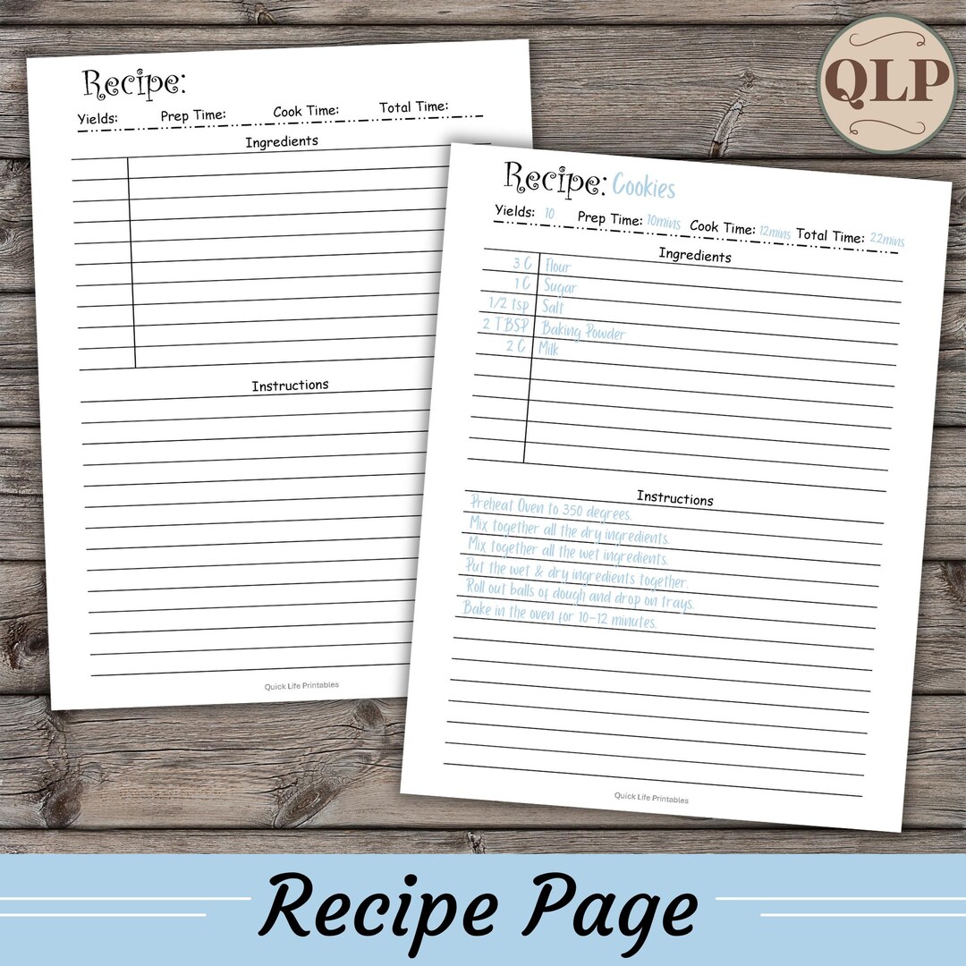 Recipe Book Printable Page, Cook Book Template, Recipe Planner, Recipe ...