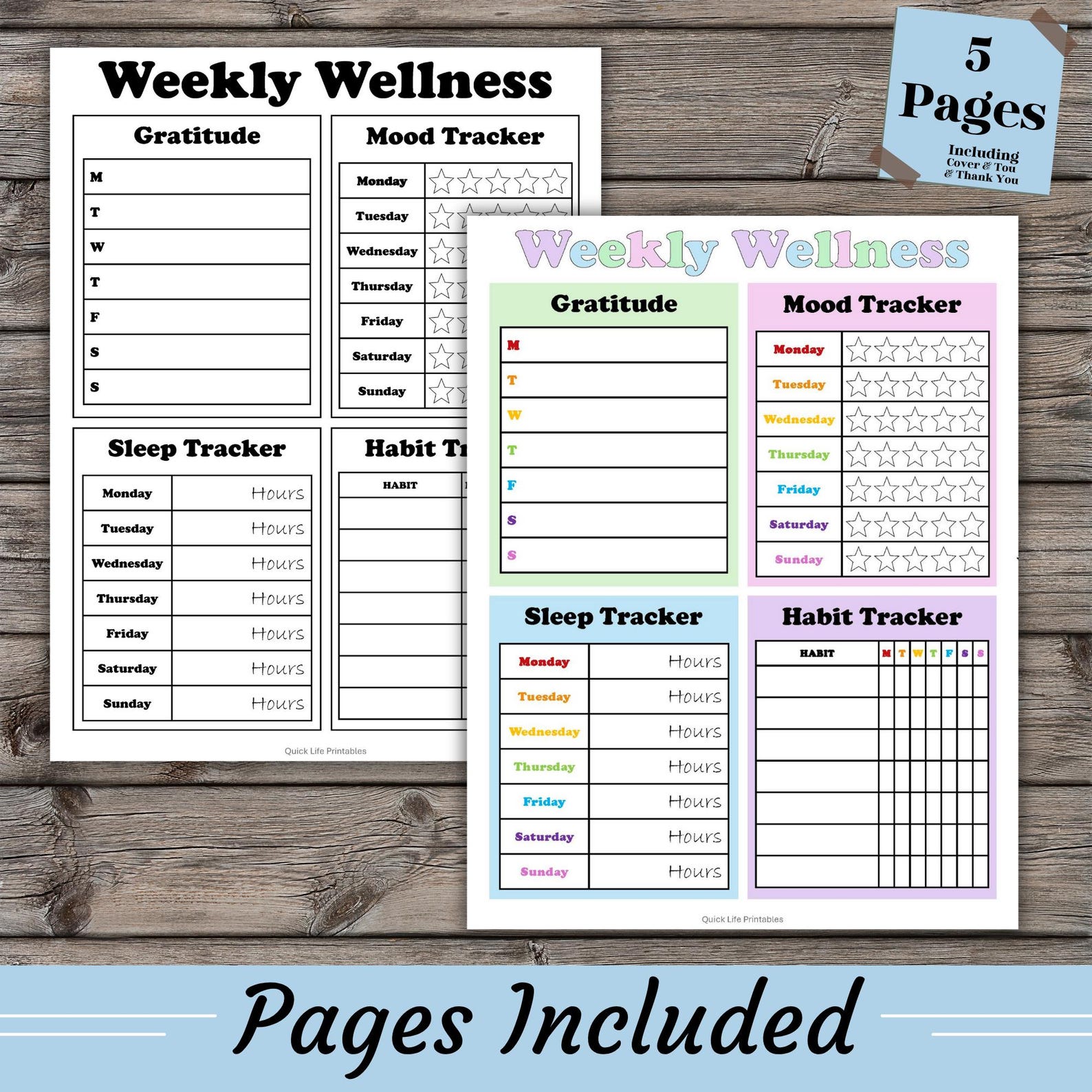 Weekly Wellness Tracker Printable: Gratitude, Mood, Sleep & Habit Log ...