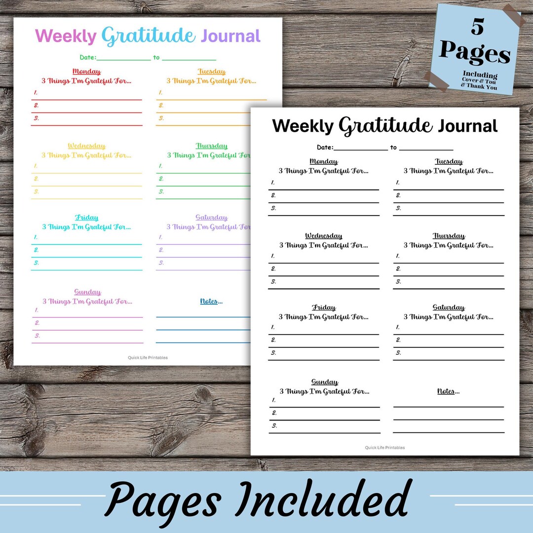 Weekly Gratitude Journal, Thankfulness Journal, Daily Gratitude Log ...