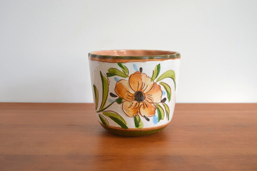 Planter Italy Majolica Hand Painted Mid Century 60s 70s Vintage Boho - Etsy