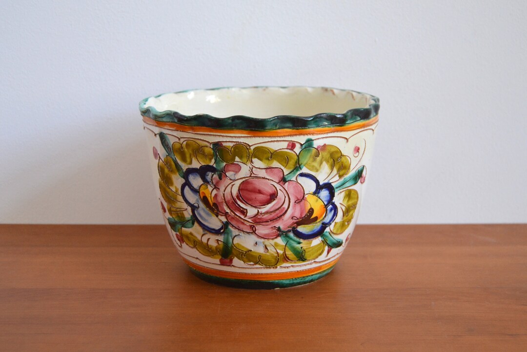 Larger Planter Italy Majolica Hand Painted Colorful Mid Century 60s 70s ...