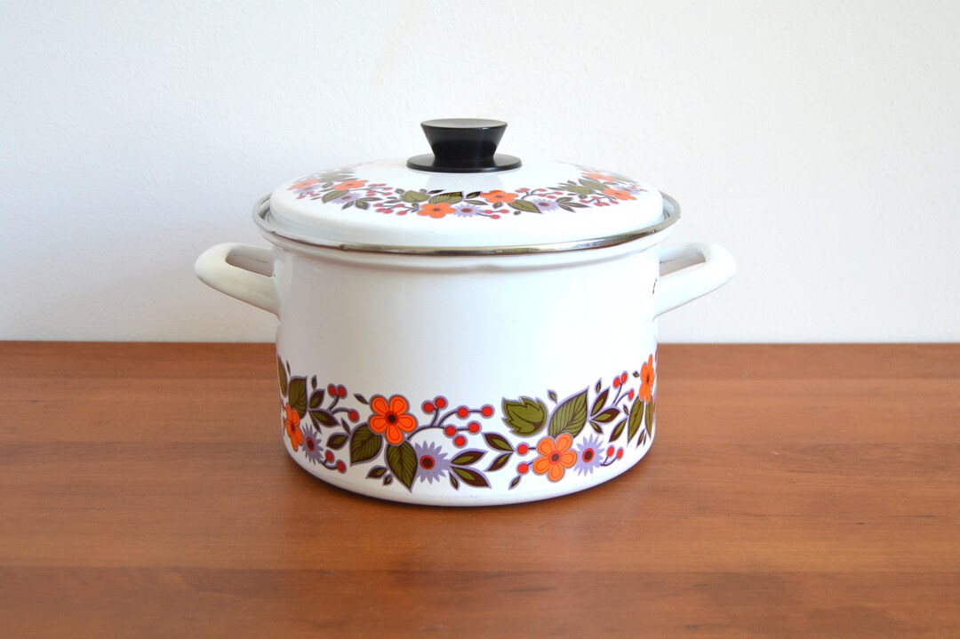 Larger Enamel Pot Cooking Pot Enamel Floral Pattern Flowers Vintage - Etsy