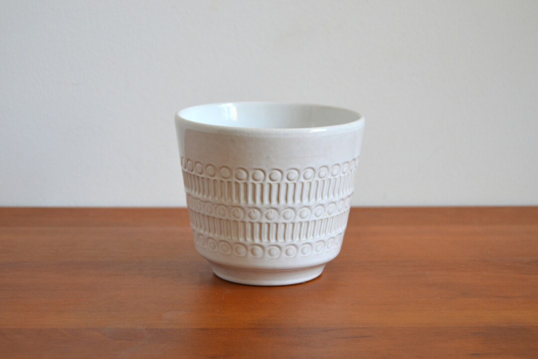 Planter White Relief Vintage Mid Century Pattern Patterned Flowerpot ...