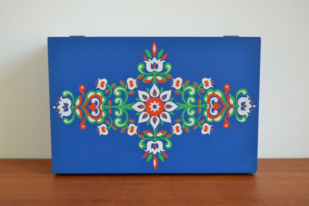 Wooden Box 70s Folklore Folklore Pattern Seventies Blue Box Wood Wooden ...