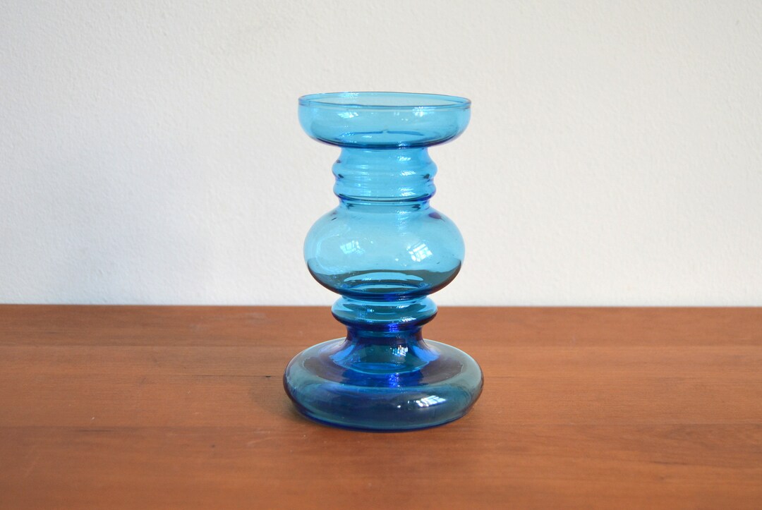 Candlestick Glass Blue Vintage - Etsy
