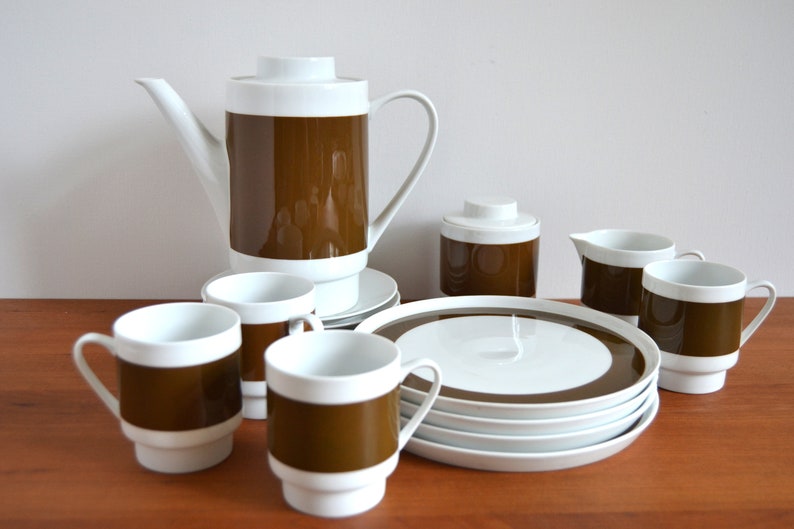 Kaffeeservice für 4 Melitta Hamburg braun weiß 60er 70er Mid Century ...
