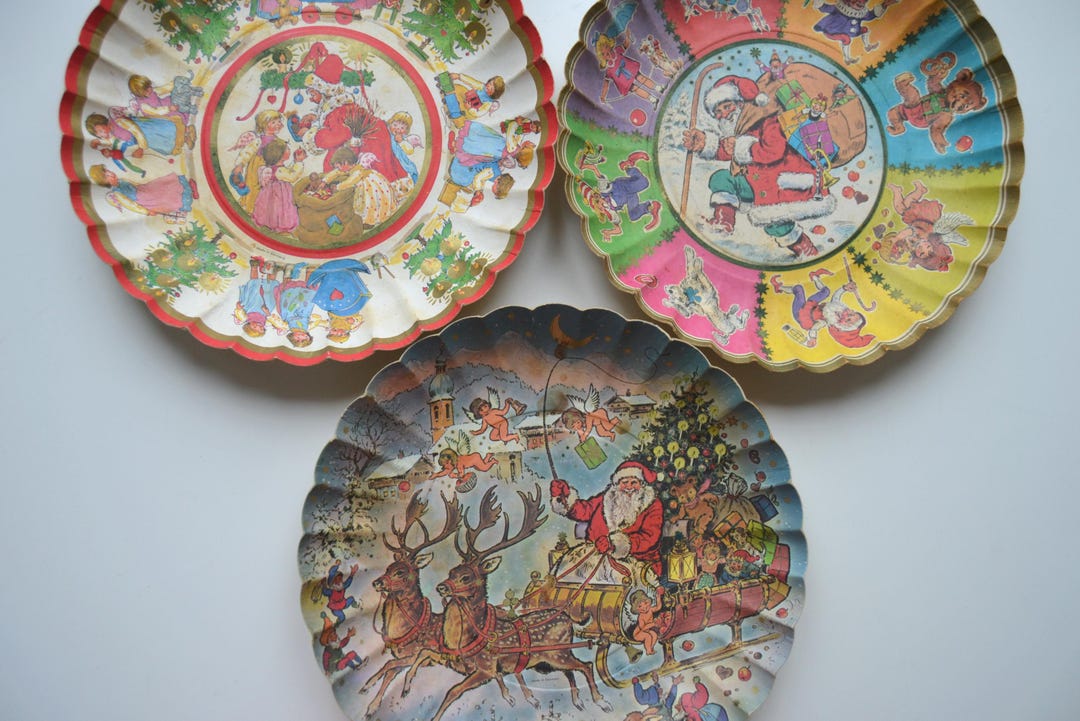 Christmas Plate, Paper Plate, Santa Claus Plate, Colorful Plate, Santa ...
