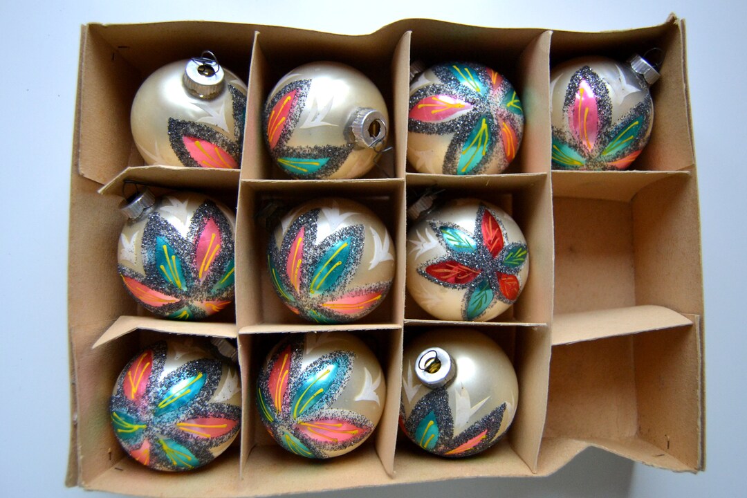 10 Antique Christmas Tree Baubles, Christmas Decorations, Colorful - Etsy