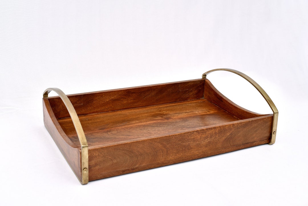 Wooden Rectangular Tray With Metal Handles - Etsy