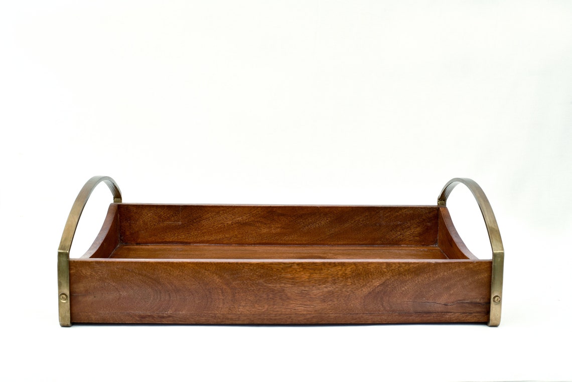 Wooden Rectangular Tray With Metal Handles - Etsy