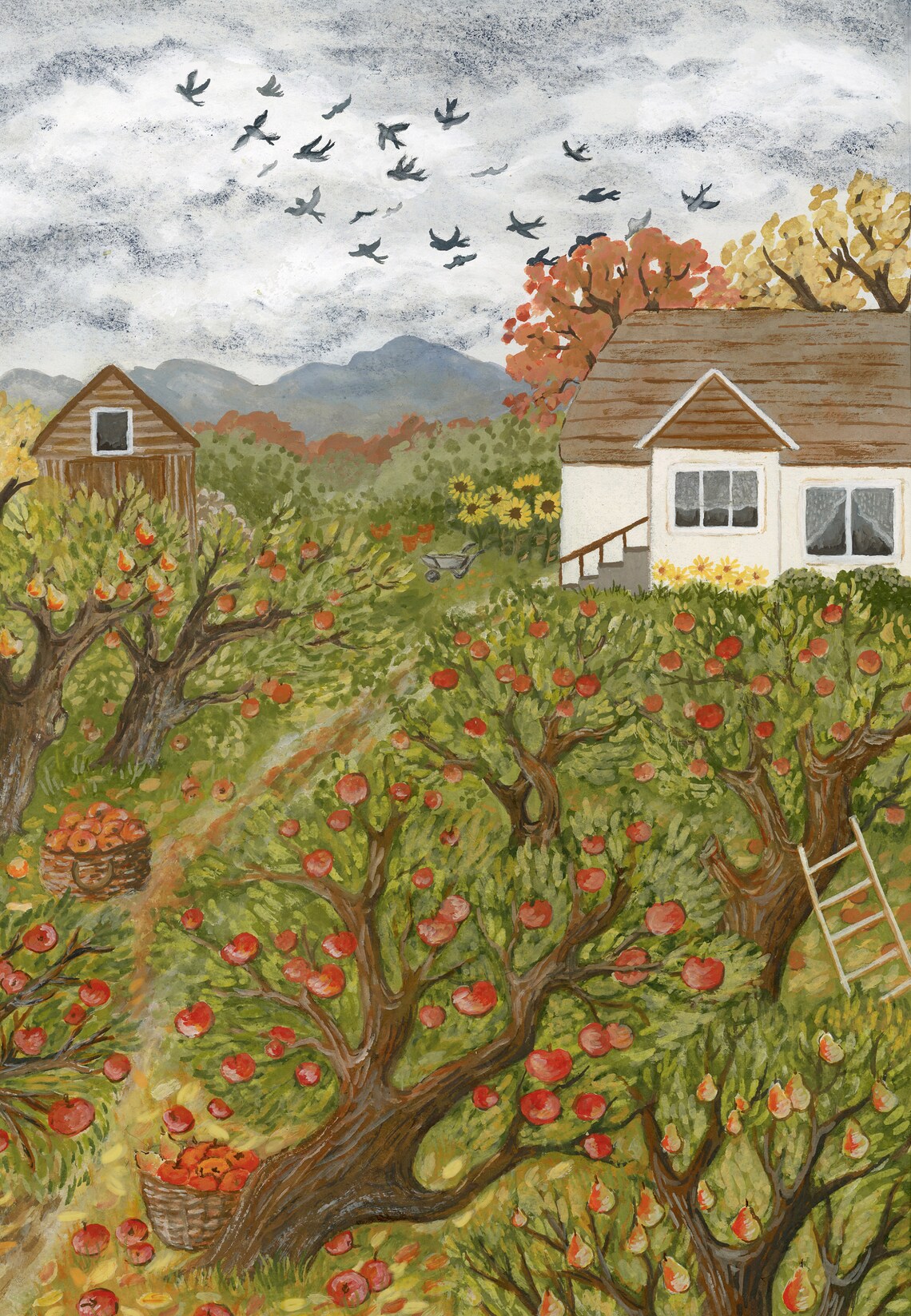 Fall Orchard Illustration Autumn Season Wall Art Harvest - Etsy