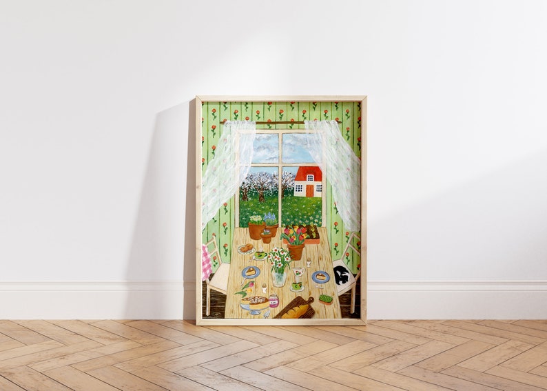 Waiting for Spring Illustration, Window View Art, Spring Wall Decor ...