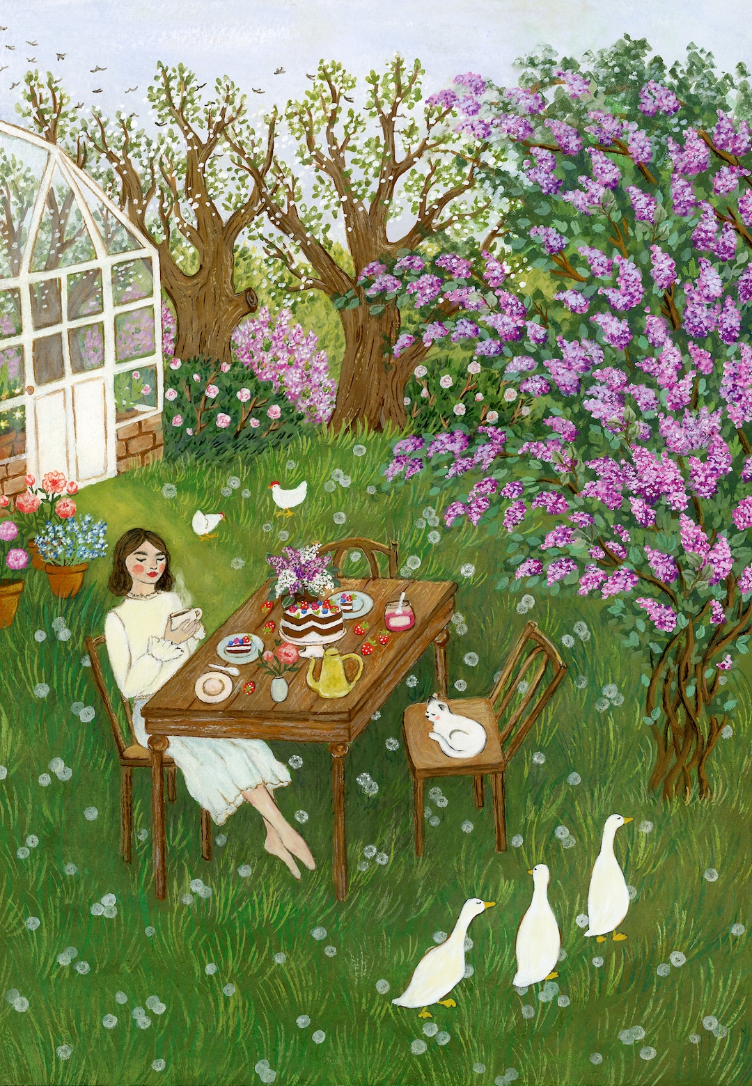 Under the Lilac Illustration, Cottagecore Art, Spring Painting - Etsy