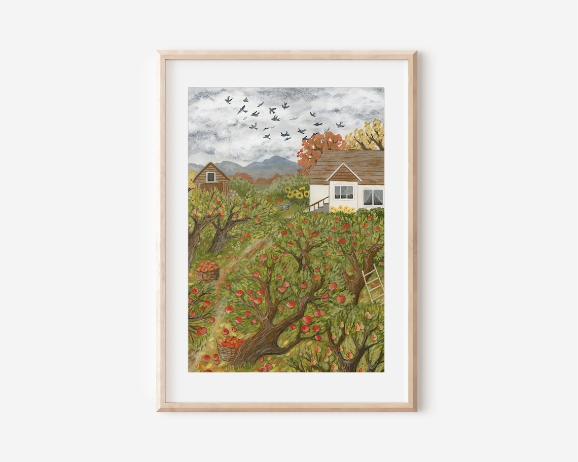 Fall Orchard Illustration Autumn Season Wall Art Harvest - Etsy