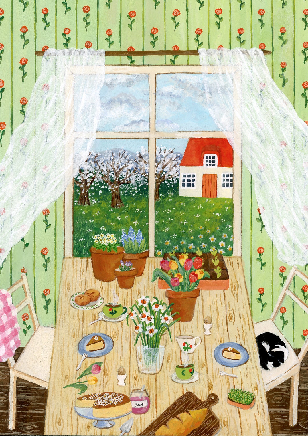 Waiting for Spring Illustration, Window View Art, Spring Wall Decor ...