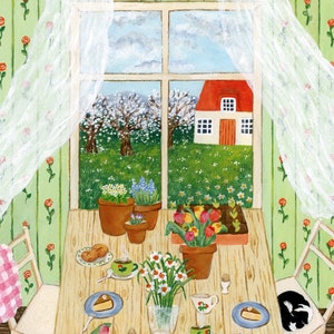Waiting for Spring Illustration, Window View Art, Spring Wall Decor ...