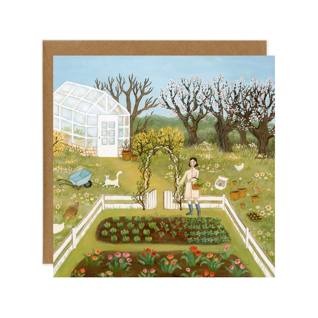 First Crops Postcard, Spring Garden Card, Tulips and Daffodils Art - Etsy