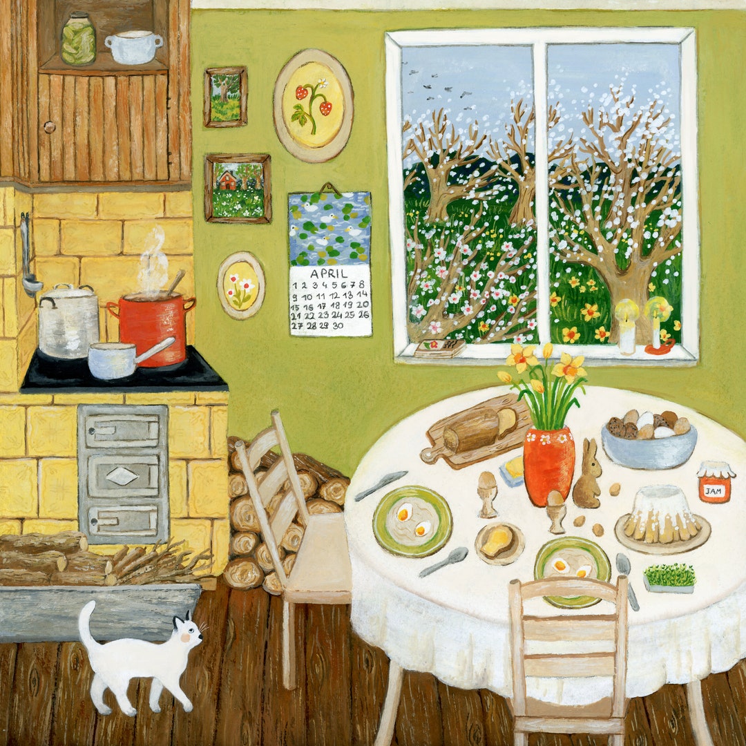 Easter Breakfast Illustration, Cottagecore Art, Spring Artprint - Etsy
