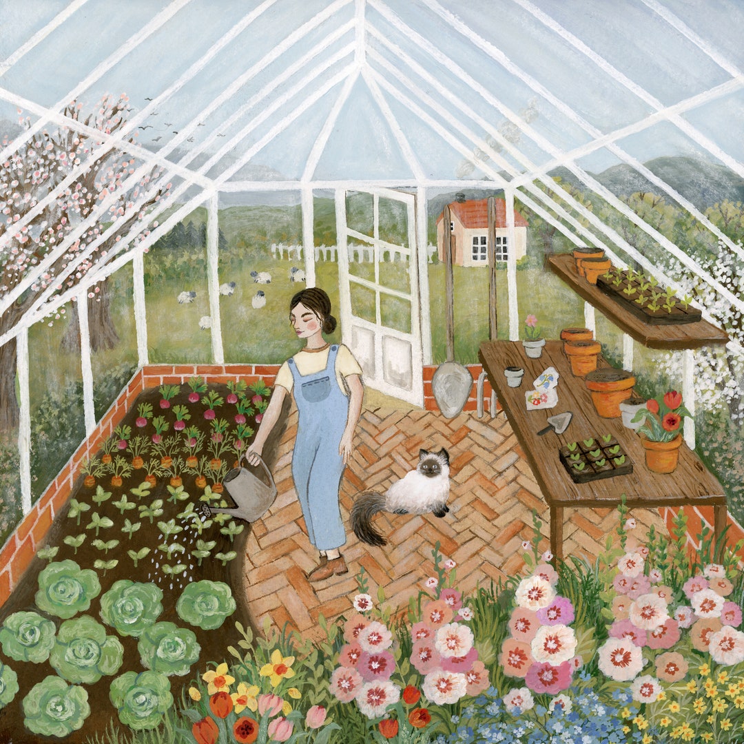 Spring Blooms Illustration, Cottagecore Art, Spring Artprint - Etsy