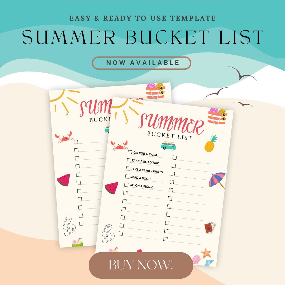Ultimate Summer Bucket List A4 Printable PDF for Endless Fun and ...