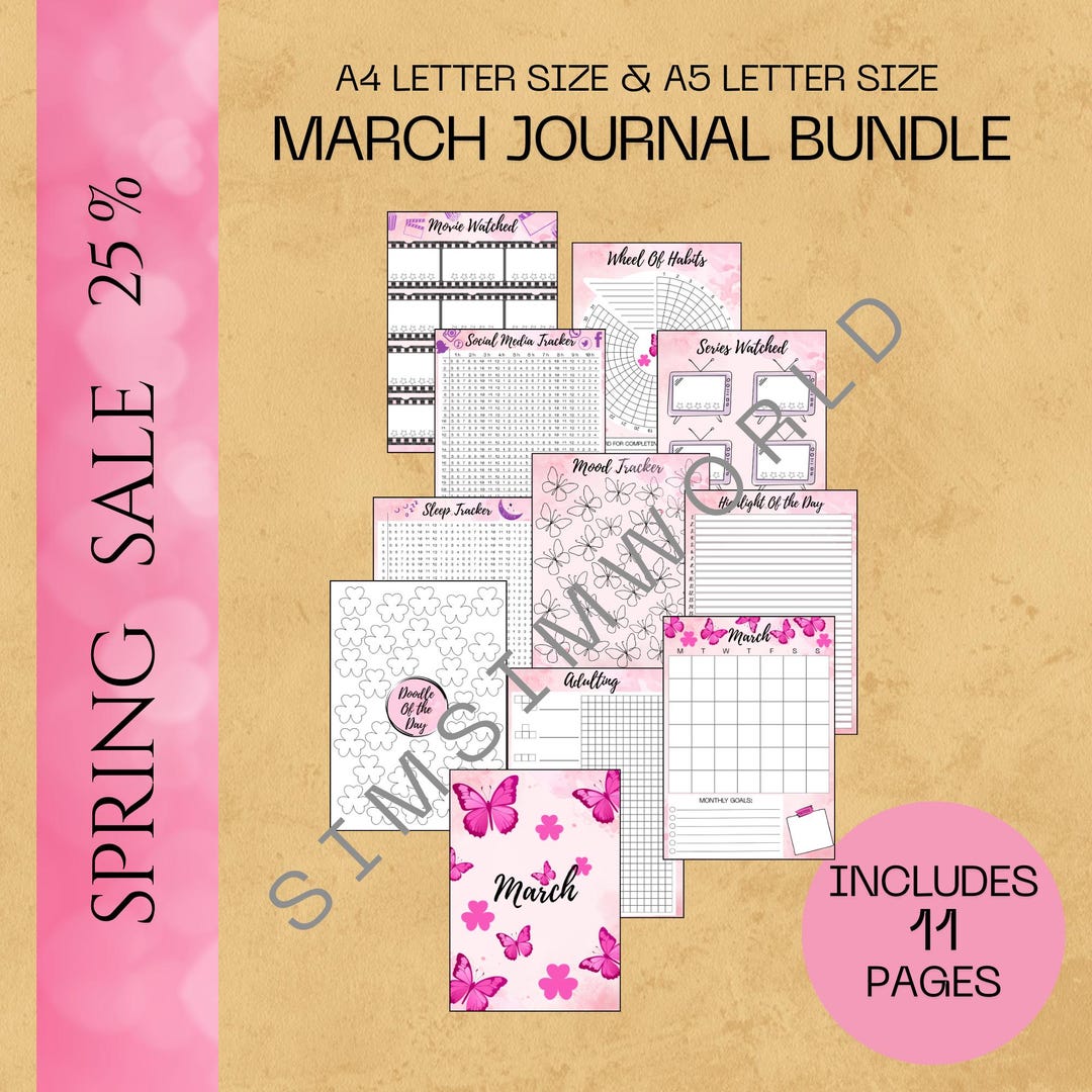 March Journal Bundle: Printable Planner Pages, A4 & A5 (digital ...