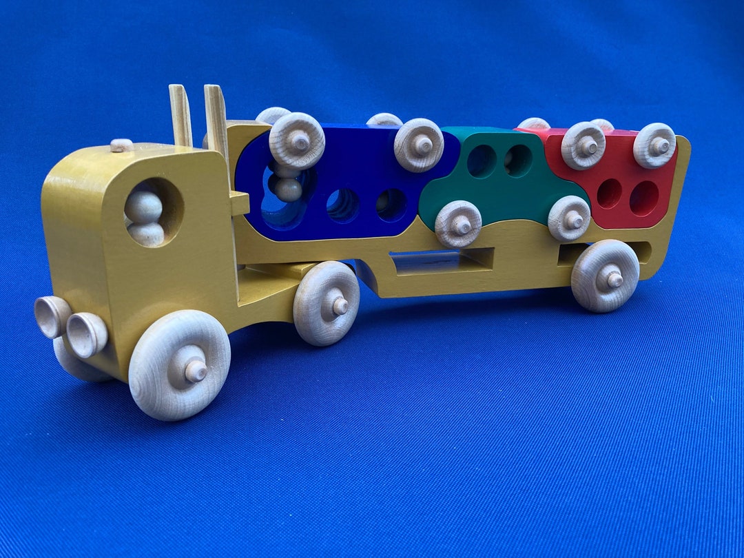 Toy Transporter Lorry With Three Interlocking Cars Handmade in Wood ...
