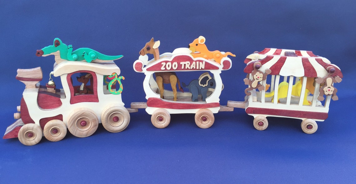 Colourful Wooden Zoo Train With Twelve Animal "passengers" - Etsy