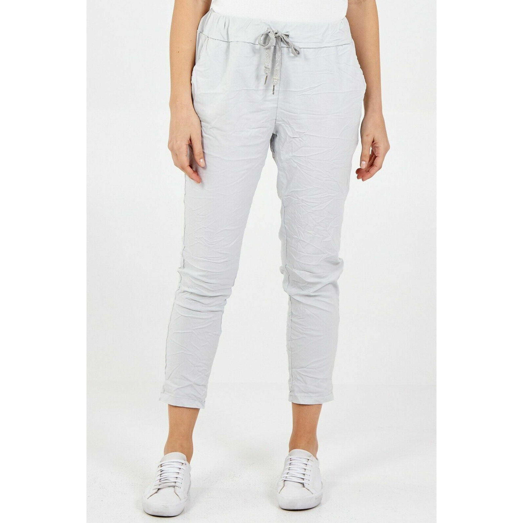 Womens Ladies Italian Magic Trousers Turn up Stretch Lightweight Jogger ...